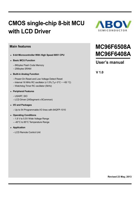 CMOS single-chip 8-bit MCU with LCD Driver ... - abov.co.kr CMOS single-chip 8-bit MCU with LCD Driver ... - abov.co.kr