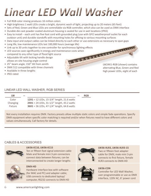 www.americanlighting.com LINEAR LED WALL WASHER, RGB ...