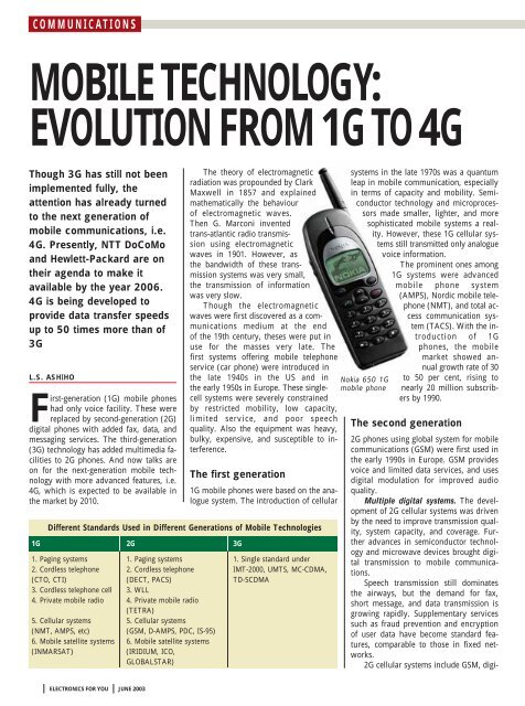 mobile technology: evolution from 1g to 4g - Electronics For You
