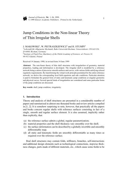 Jump Conditions in the Non-linear Theory of Thin Irregular Shells
