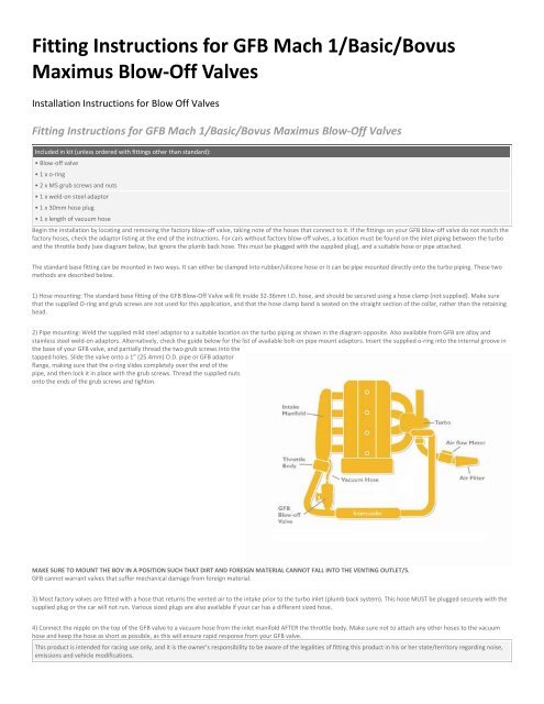 Fitting Instructions for GFB Mach 1/Basic/Bovus Maximus Blow-Off ...