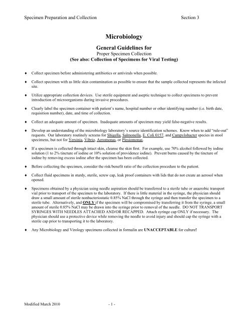 Guidelines for Microbiology & Virology - IU Health