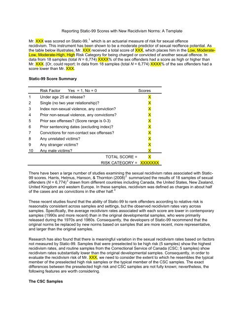 Reporting Static-99 - Defense for SVP