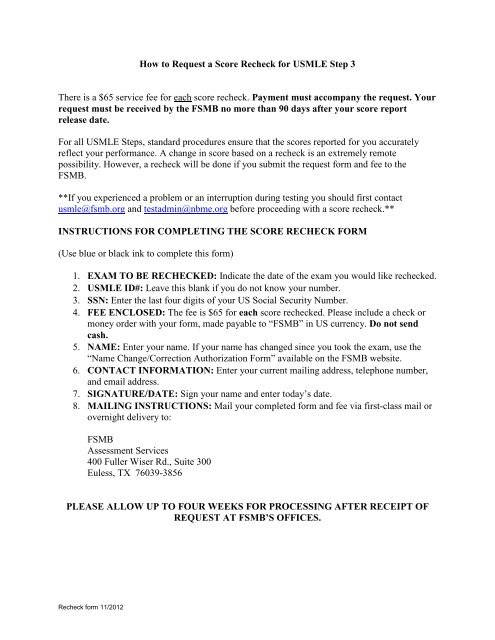 Score Recheck Form - Federation of State Medical Boards
