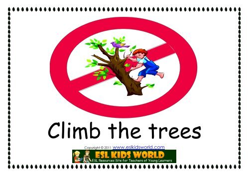 Sign Flashcards - Rules In a Park - ESL Kids World