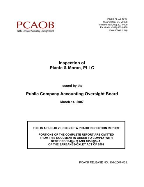PCAOB Inspection Report of Plante & Moran, PLLC - Public ...