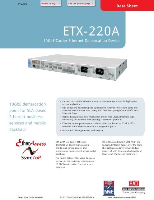 ETX-220A product data sheet (pdf) - Cutter Networks