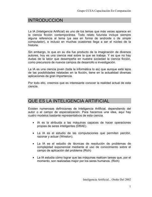 INTRODUCCION QUE ES LA INTELIGENCIA ARTIFICIAL