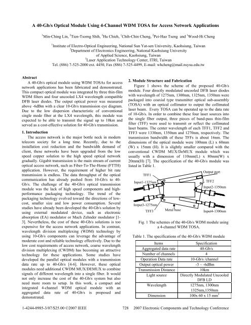 A 40 Gb/s Optical Module Using 4Channel WDM TOSA for Access ...