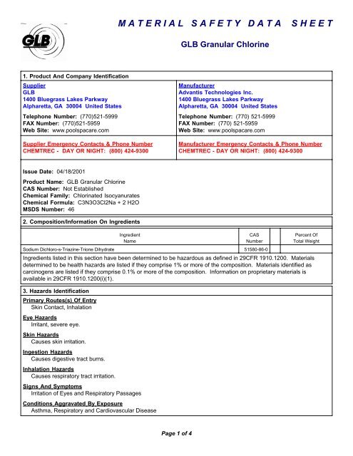 GLB Granular Chlorine