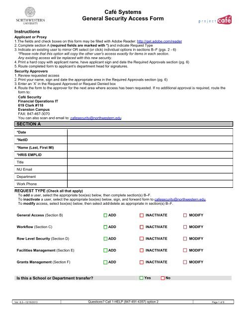 CafÃ© Systems General Security Access Form - Project CafÃ©