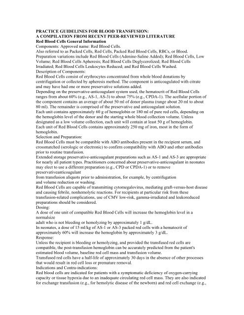 PRACTICE GUIDELINES FOR BLOOD TRANSFUSION: A ...