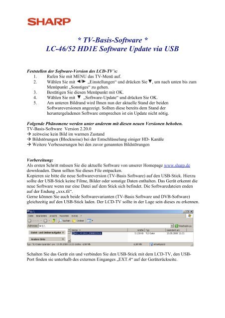 TV-Basis-Software * LC-46/52 HD1E Software Update via USB - Sharp