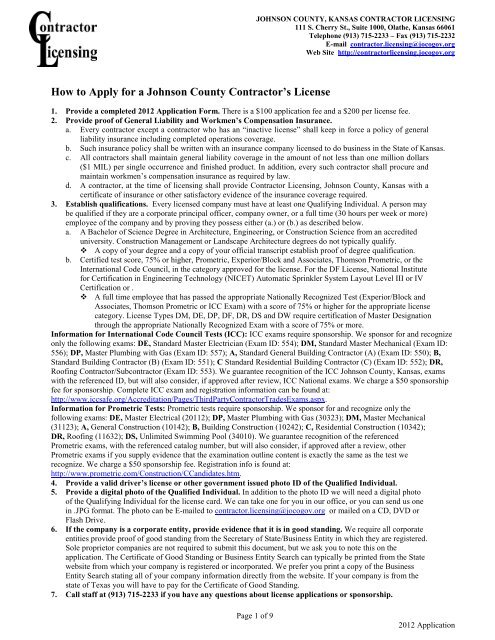 APPLICATION 2006 - Johnson County Contractor Licensing