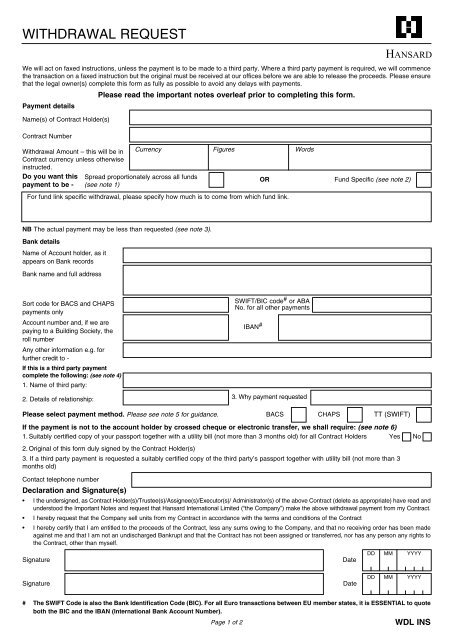 WITHDRAWAL REQUEST - St. James International