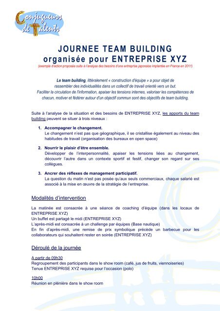 Exemple de programme Team Building - Conjugueurs de Talents