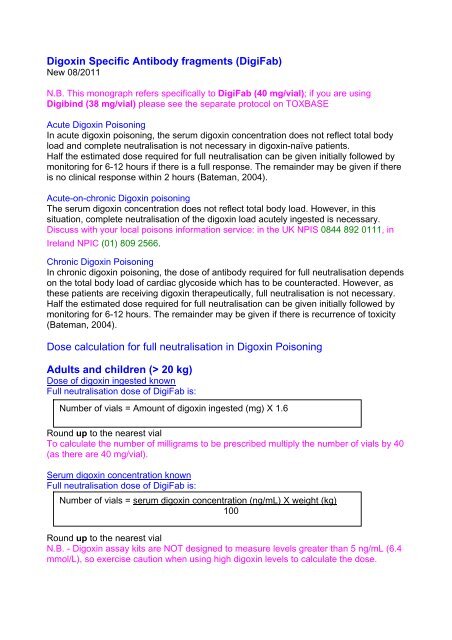 NPIS advice on DigiFab dosing