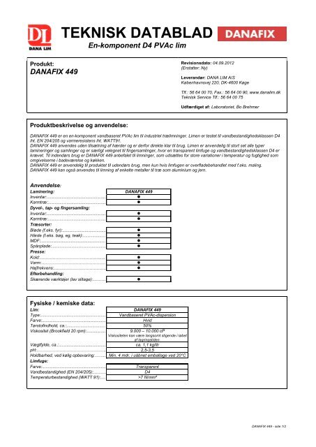TEKNISK DATABLAD - Dana Lim A/S