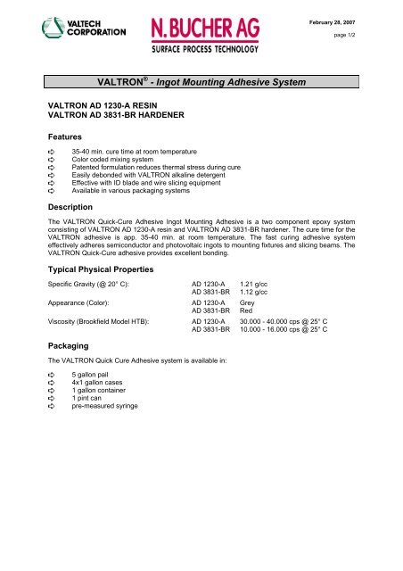 VALTRON - Ingot Mounting Adhesive System - N. Bucher AG