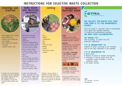 INSTRUCTIONS FOR SELECTIVE WASTE COLLECTION - Etra Spa