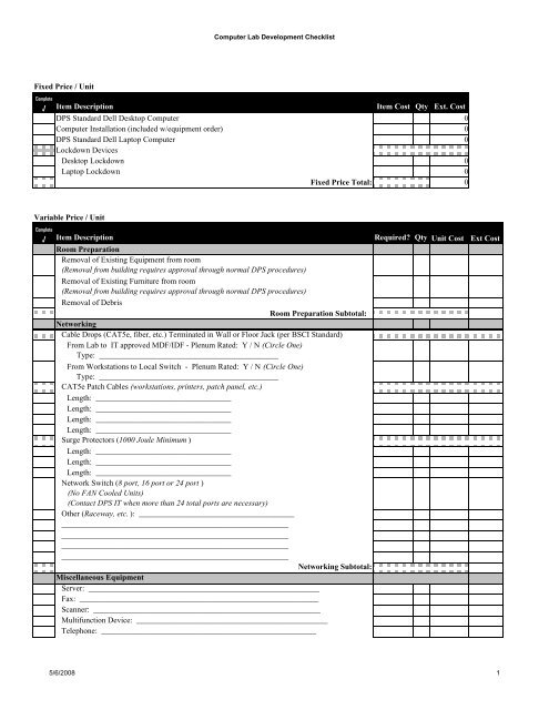 Computer Lab Development Checklist Rev1-1