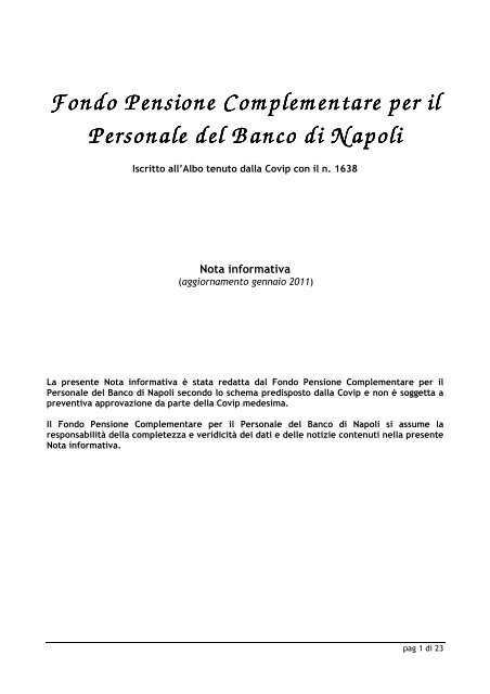 Fondo Pensione Complementare per il Personale del Banco di Napoli