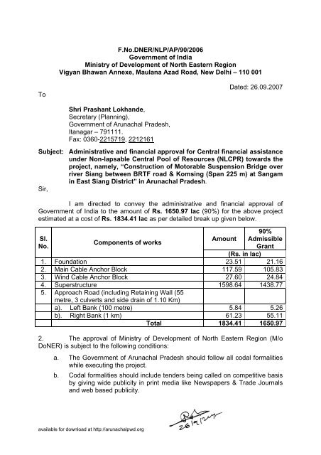 Sanction Memo and Fund release on Suspension bridge Komsing