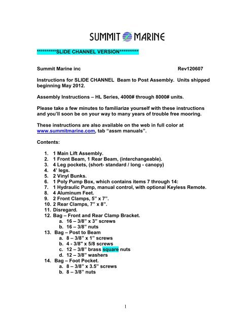 hydraulic lift instructions slide channel version ... - Hydraulic Boat ...