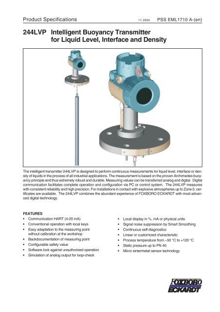 244LVP Intelligent Buoyancy Transmitter for Liquid Level, Interface ...