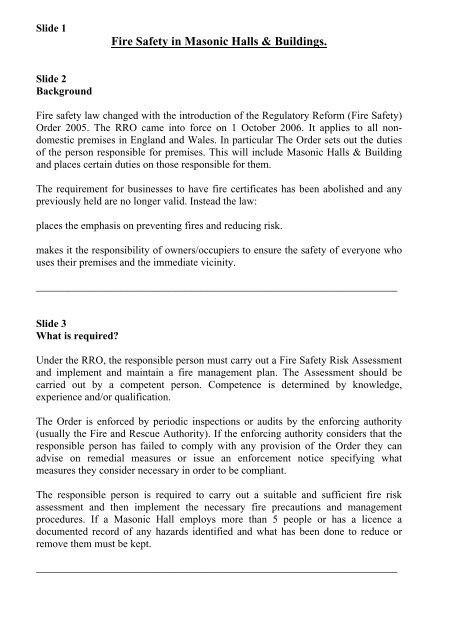 Fire Safety Presentation â notes (pdf file)