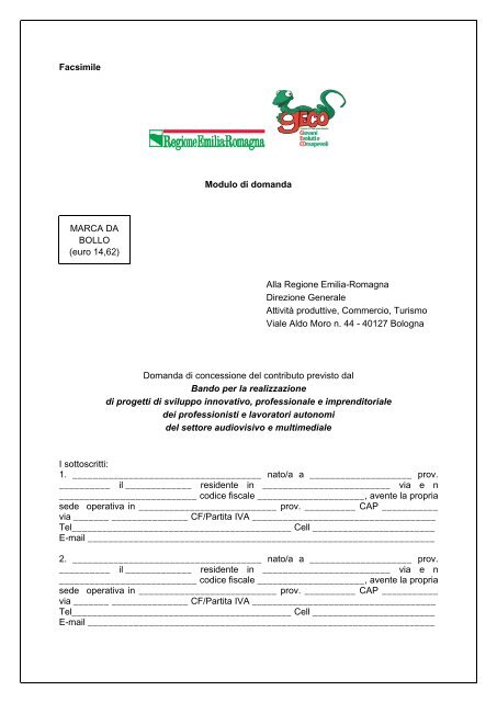 Facsimile Modulo di domanda MARCA DA BOLLO - Bollettino ... Facsimile Modulo di domanda MARCA DA BOLLO - Bollettino ...