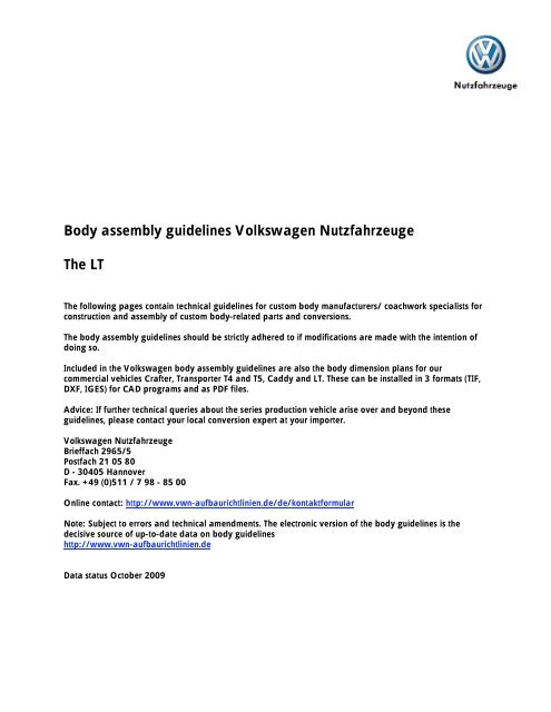 Body assembly guidelines Volkswagen ... - Aufbaurichtlinien