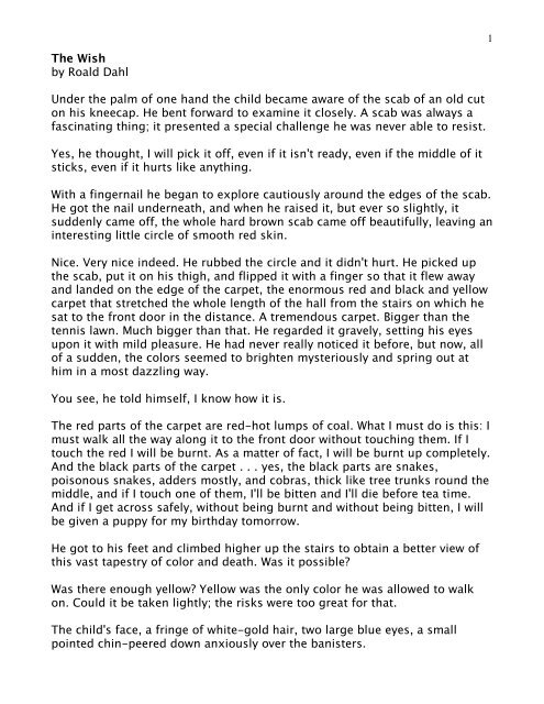 The Wish by Roald Dahl Under the palm of one hand the ... - AbbyNet