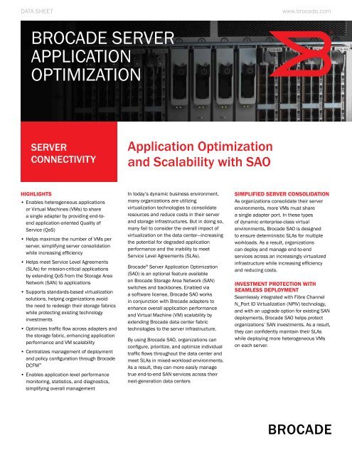 BROCADE SERVER APPLICATION OPTIMIZATION