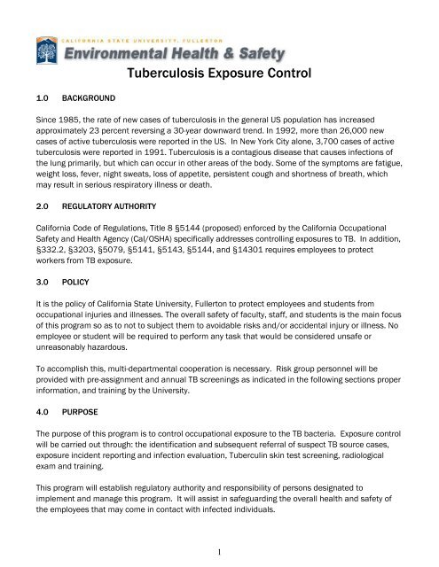 Tuberculosis Exposure - Risk Management and Safety - California ...