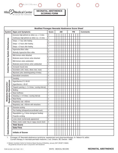 NEONATAL ABSTINENCE SCORING FORM NEONATAL ...