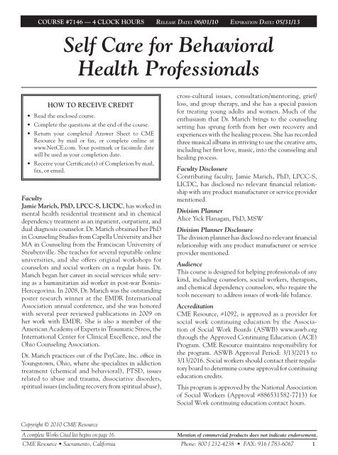 Self Care for Behavioral Health Professionals - NetCEGroups