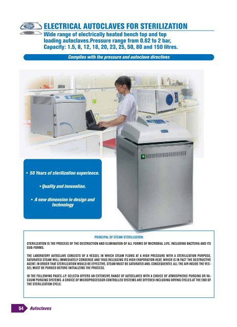ELECTRICAL AUTOCLAVES FOR STERILIZATION - J.P Selecta
