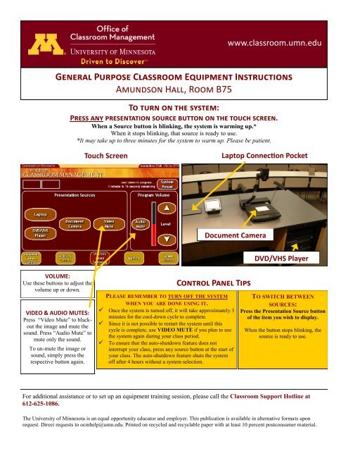 General Purpose Classroom Equipment Instructions Amundson Hall ...
