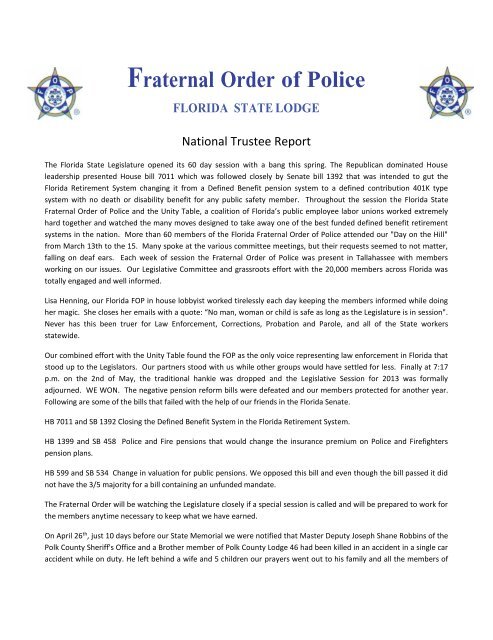 Fraternal Order of Police FLORIDA STATE LODGE