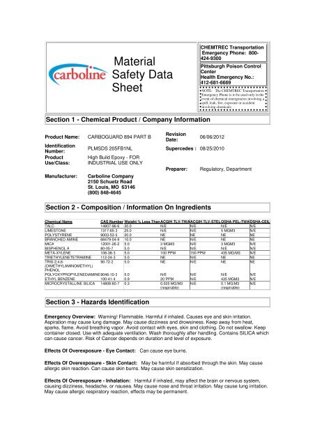 Material Safety Data Sheet - Carboline