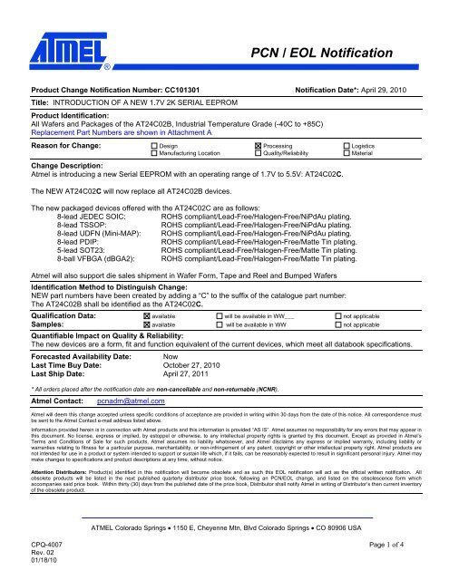 PCN / EOL Notification - ineltek