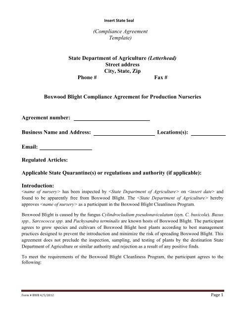 Boxwood Blight Compliance Agreement Template - National Plant ...
