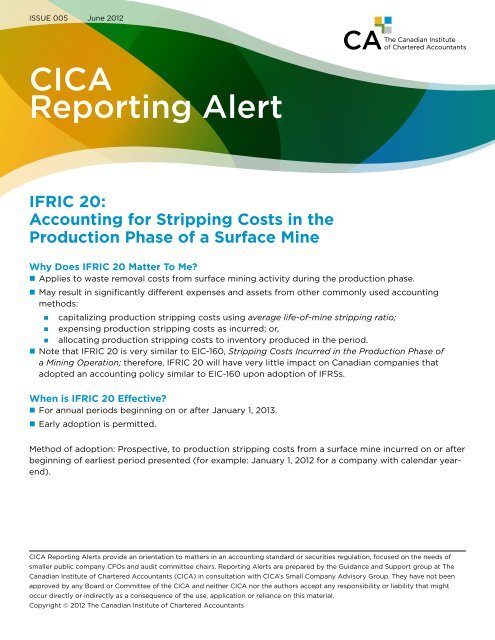 CICA Reporting Alert - Canadian Institute of Chartered Accountants