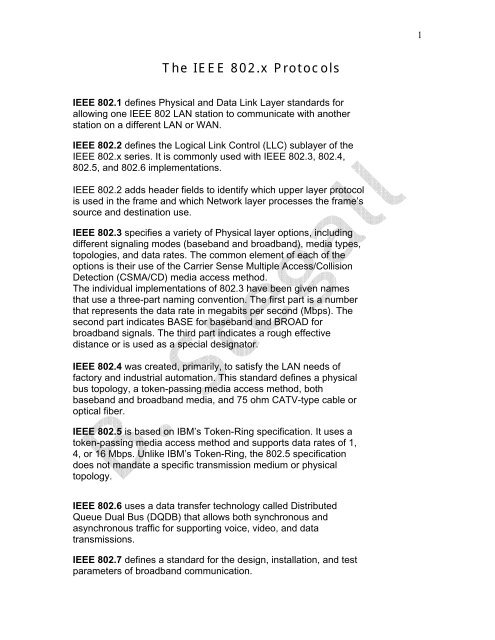 0The IEEE 802.x Protocols
