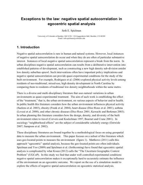 negative spatial autocorrelation in egocentric spatial analysis