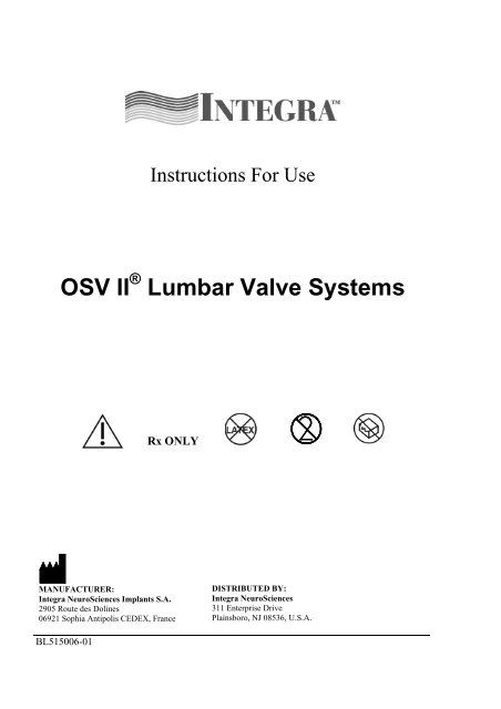 OSV II Â® Lumbar Valve Systems - Integra LifeSciences