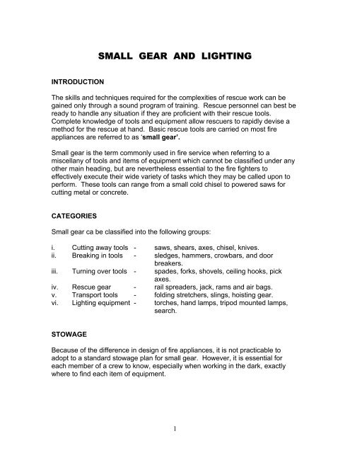 SMALL GEAR AND LIGHTING - Jamaica Fire Brigade