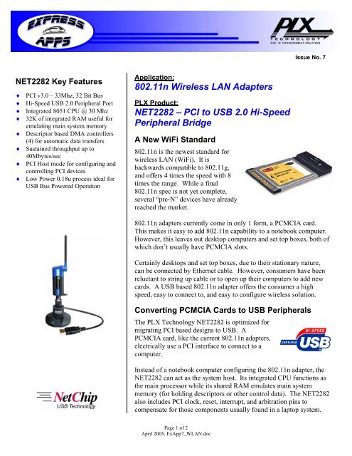 802.11n Wireless LAN Adapters NET2282 â€“ PCI ... - PLX Technology