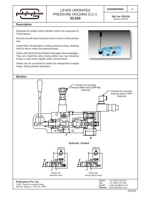 lever operated pressure holding dcv dls20 - Polyhydron Group of ...